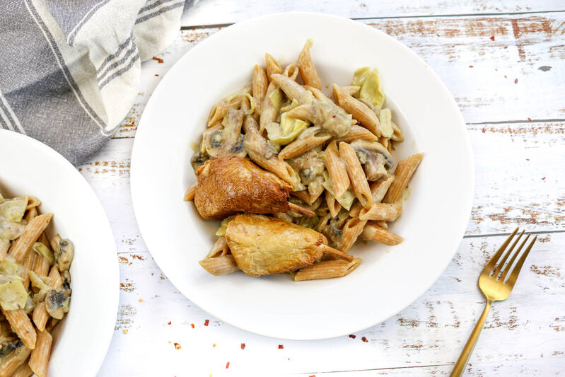 Creamy Vegan Mushroom Chicken Pasta – Hella Phat Vegan
